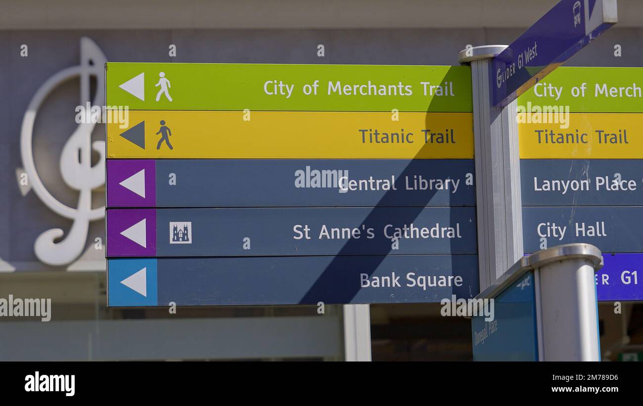 Direction signs in the city center of Belfast - travel photography ...