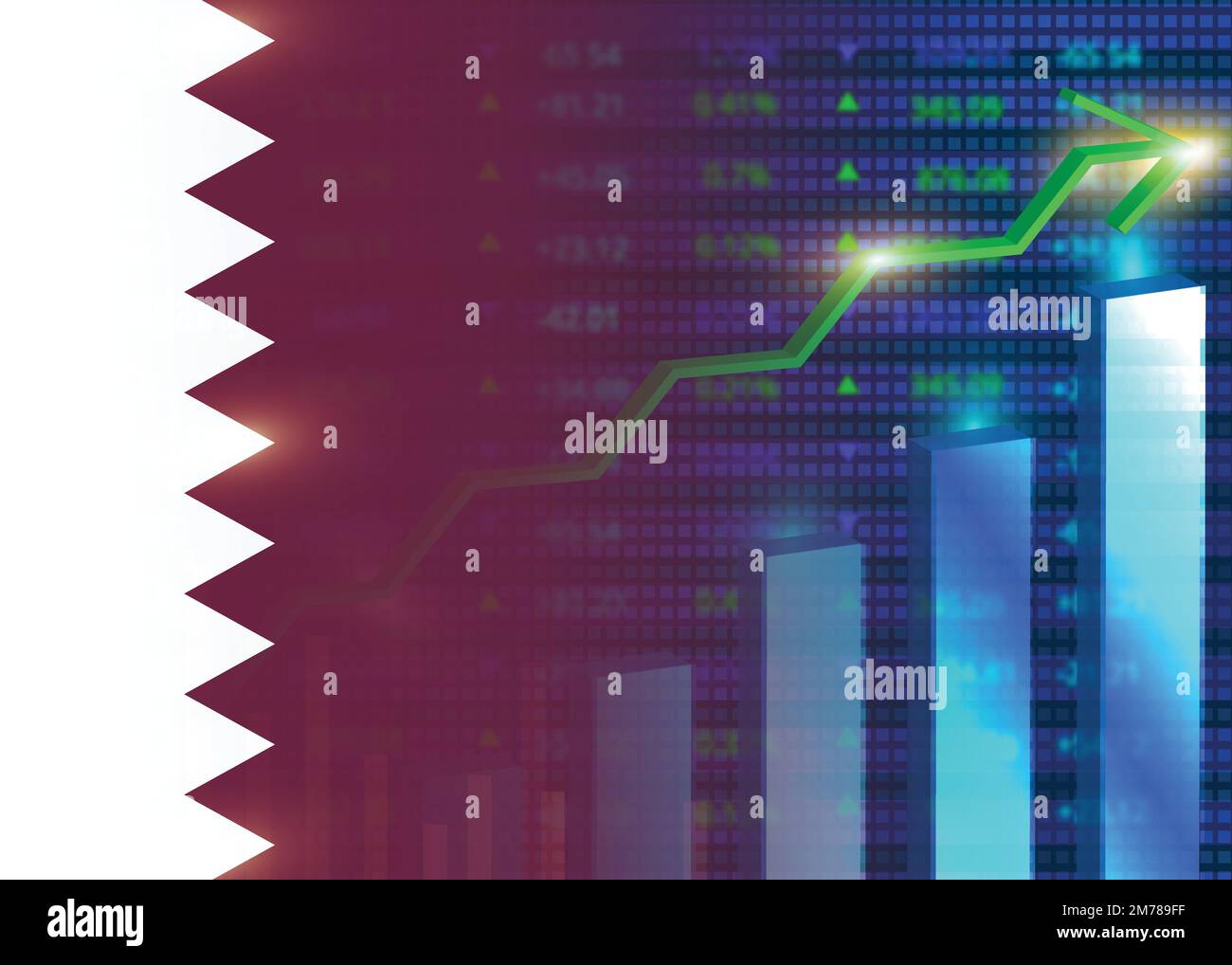 Economic growth in Qatar.Qatar's stock market.Qatar flag with charts ...