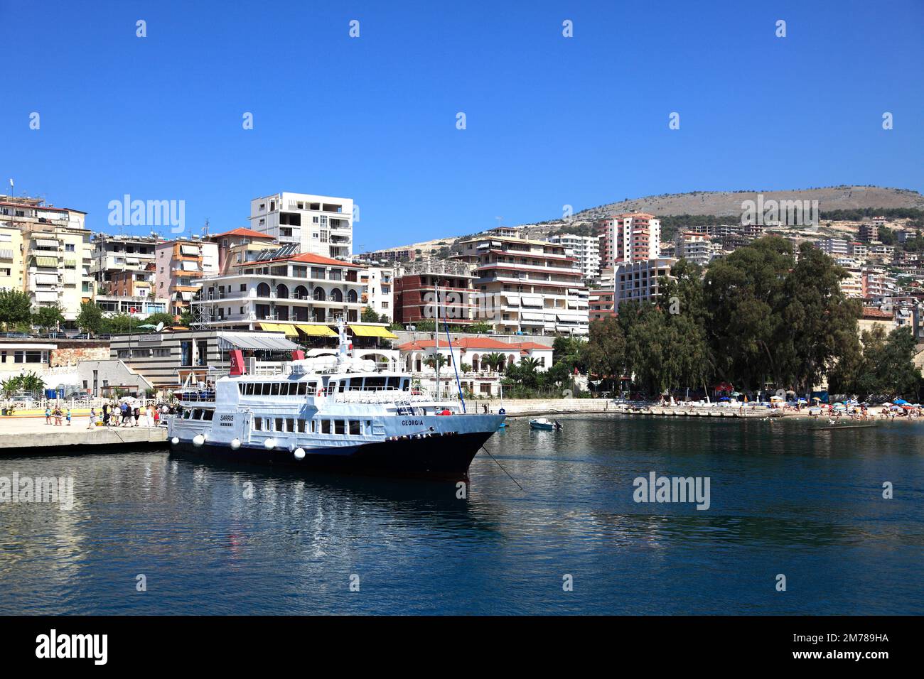 Summer view of the beach and promenade, Saranda Town, Albania, Europe ...