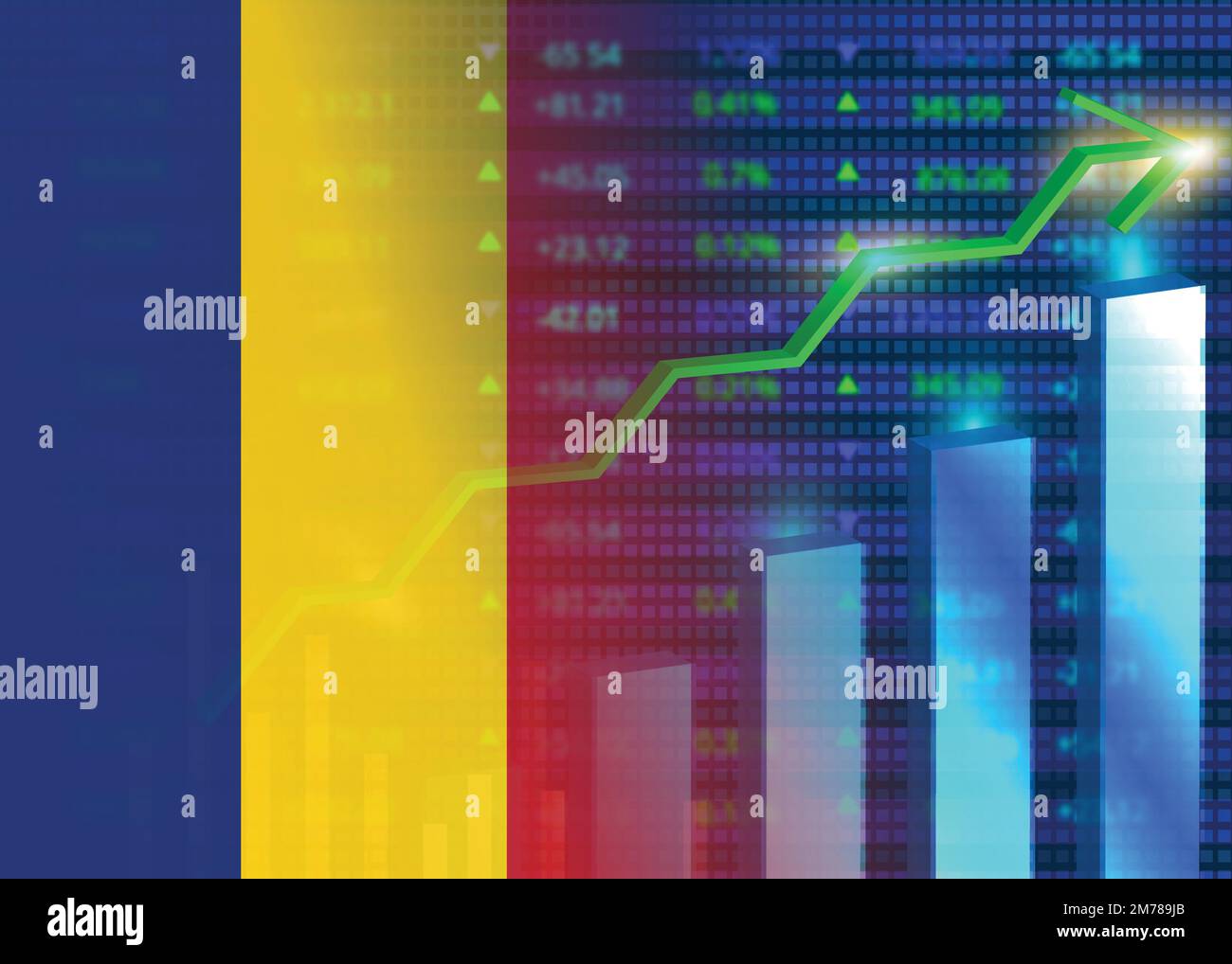 Economic growth in Romania.Romania's stock market.Romanian flag with ...