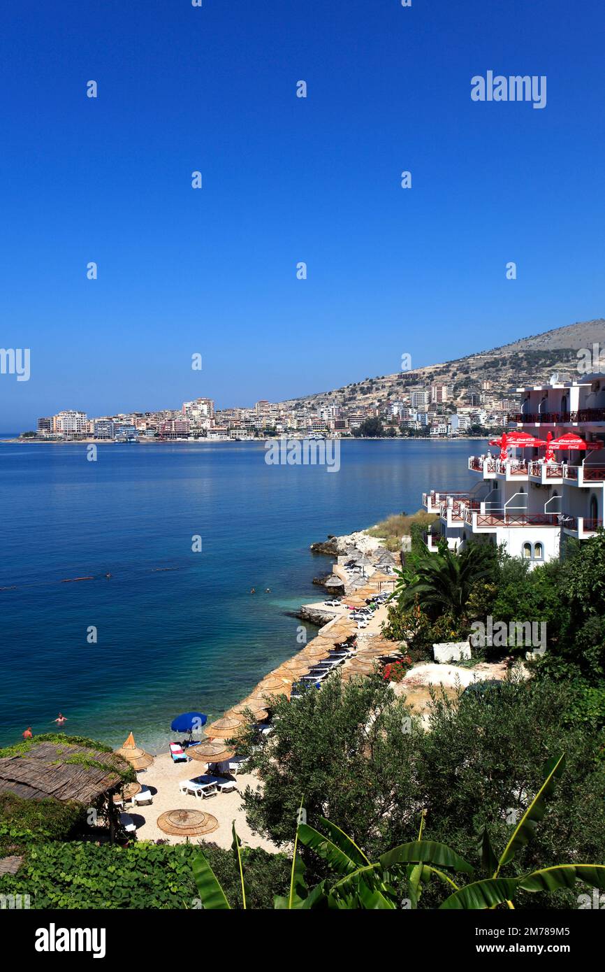 Summer view of the beach and promenade, Saranda Town, Albania, Europe ...