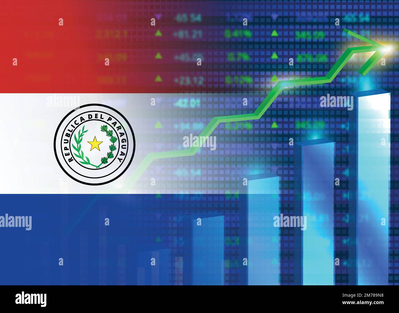 Economic growth in Paraguay.Paraguay's stock market.Paraguay flag with ...