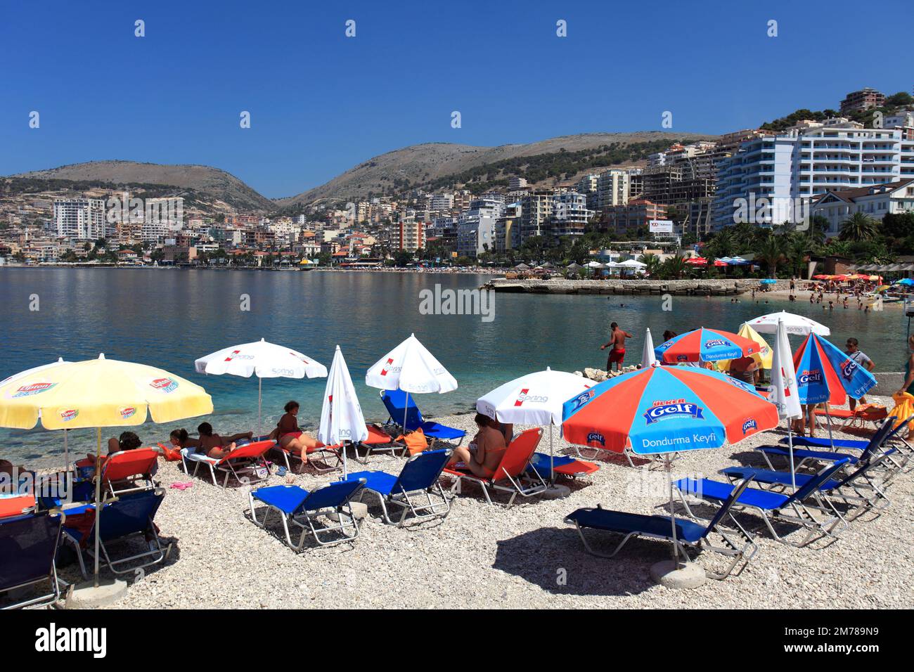 Summer view of the beach and promenade, Saranda Town, Albania, Europe ...