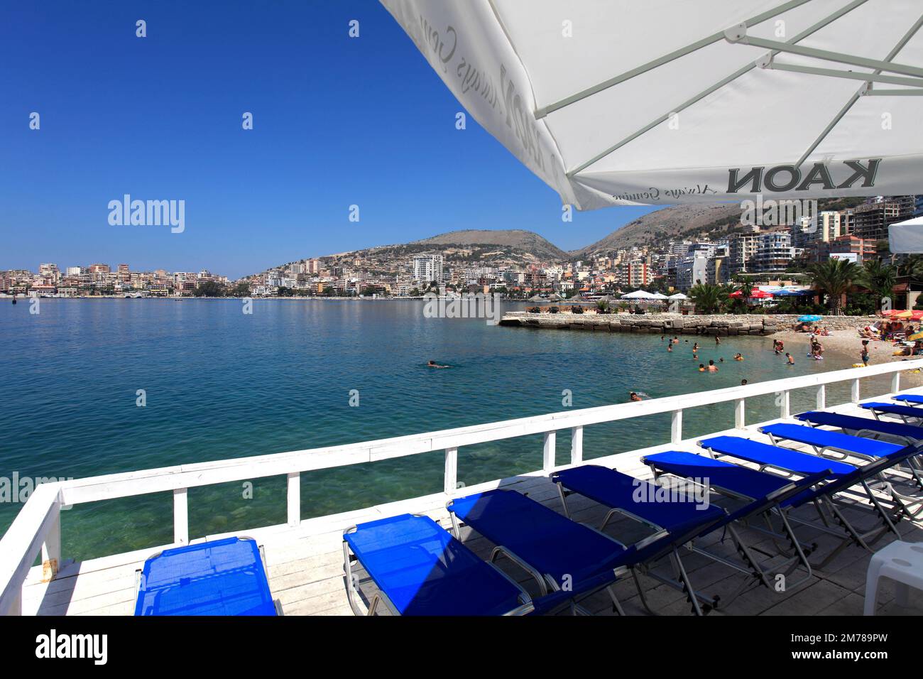 Summer view of the beach and promenade, Saranda Town, Albania, Europe ...