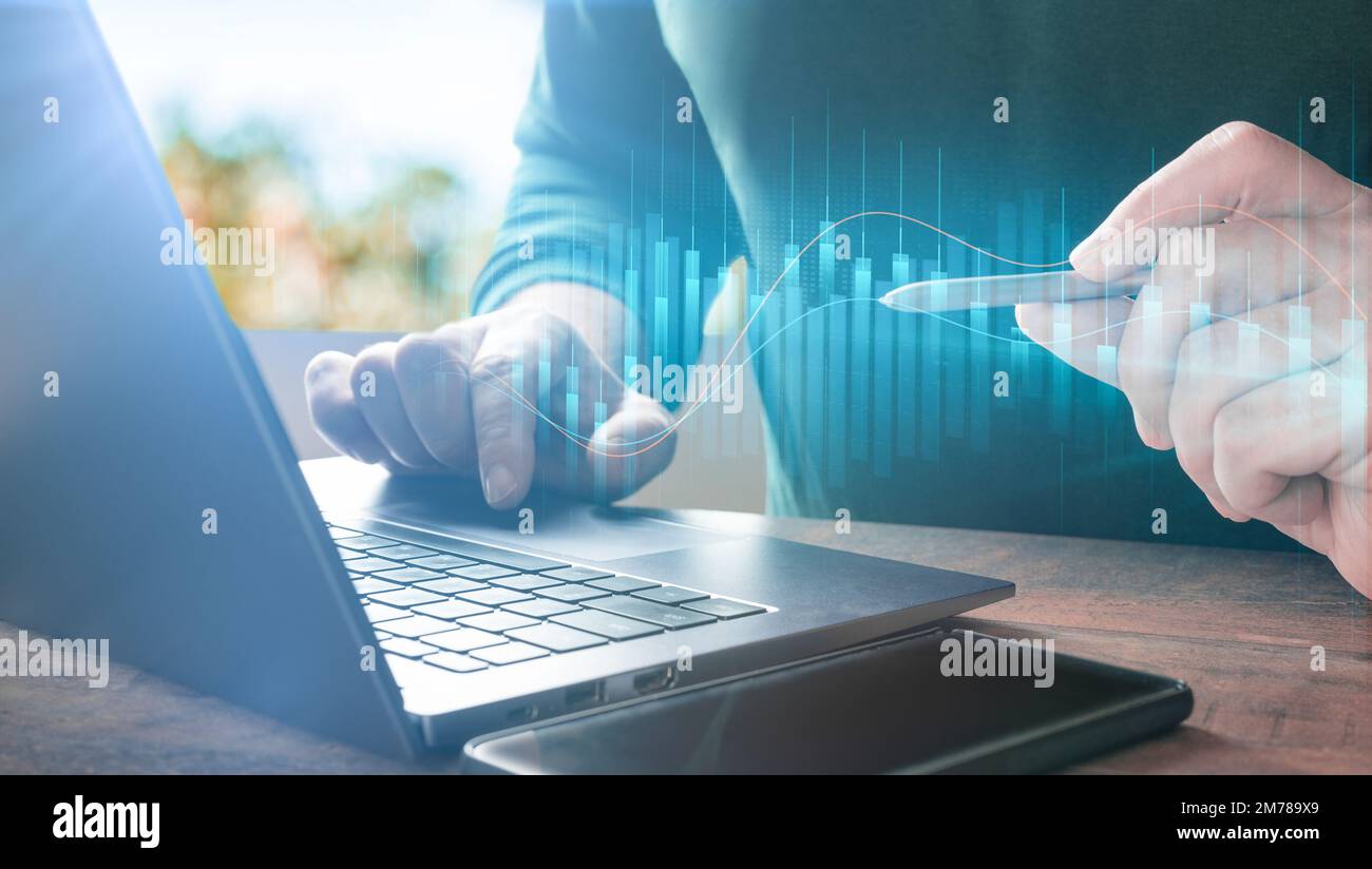 Digital business. Man Typing Keyboard Laptop Hand. Project Manager ...