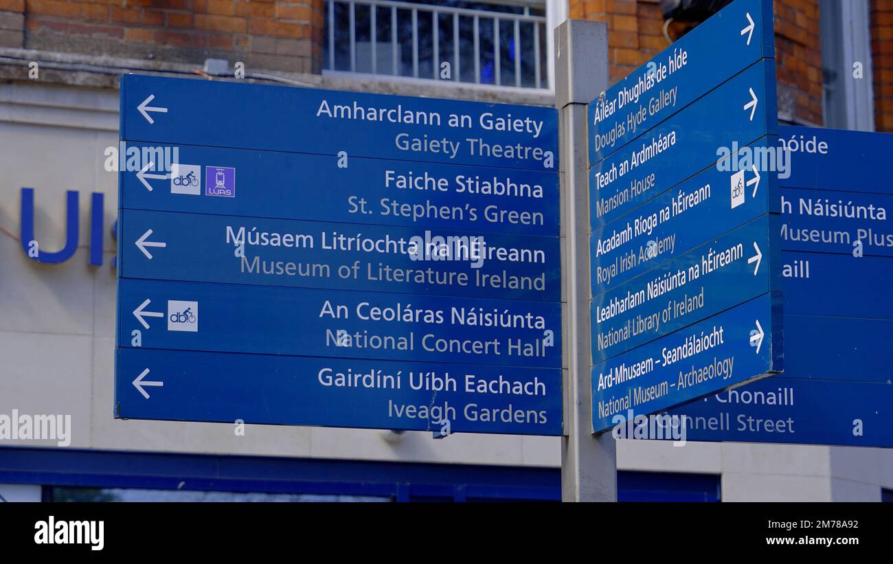 Direction signs in the city center of Dublin - travel photography Stock ...