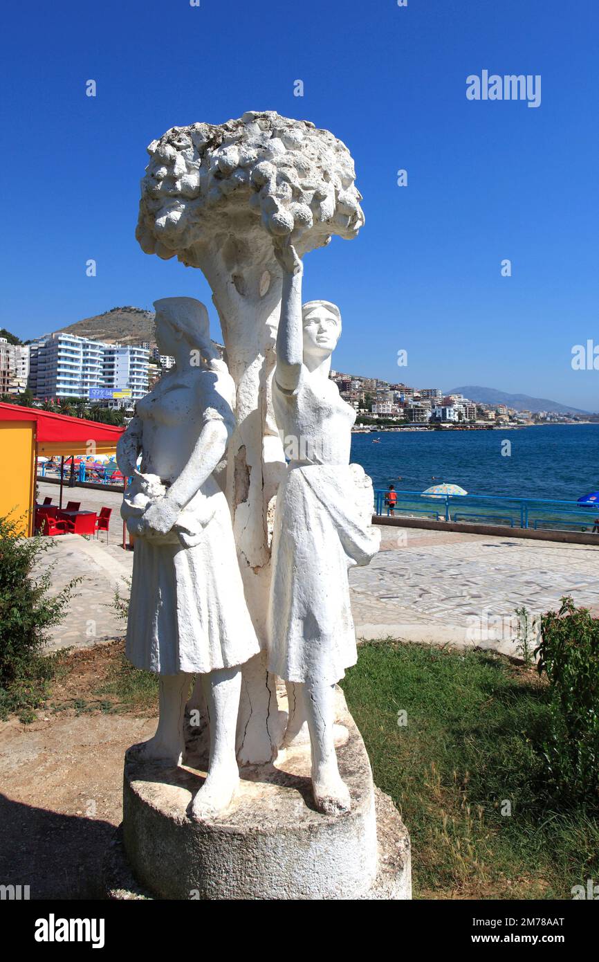 Statue on the promenade, Saranda Town, Saranda District, Southern ...