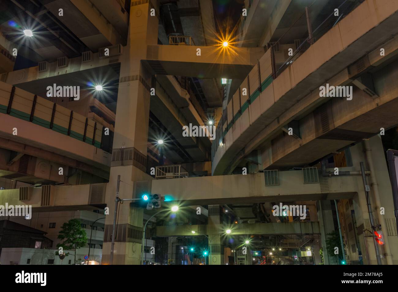 Night view with long-exposure starburst effects, of the complex ...