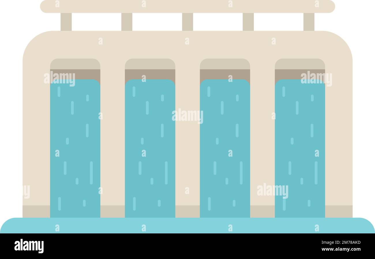 River hydro energy icon flat vector. Power plant. Station turbine ...