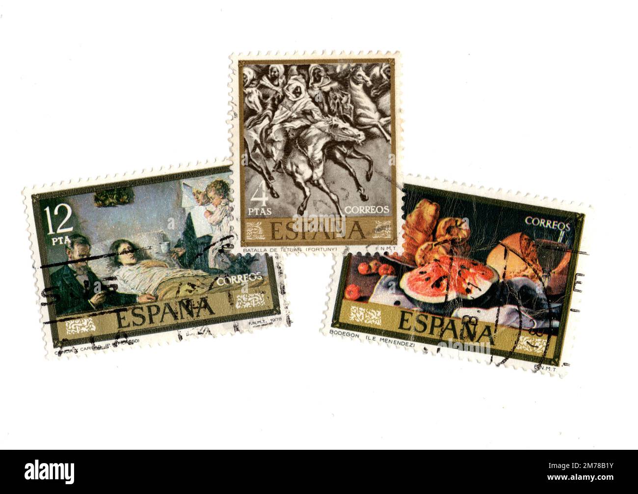 Vintage used postage stamps from Spain isolated on a white background ...