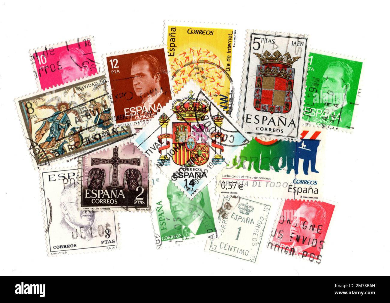 Vintage used postage stamps from Spain isolated on a white background ...
