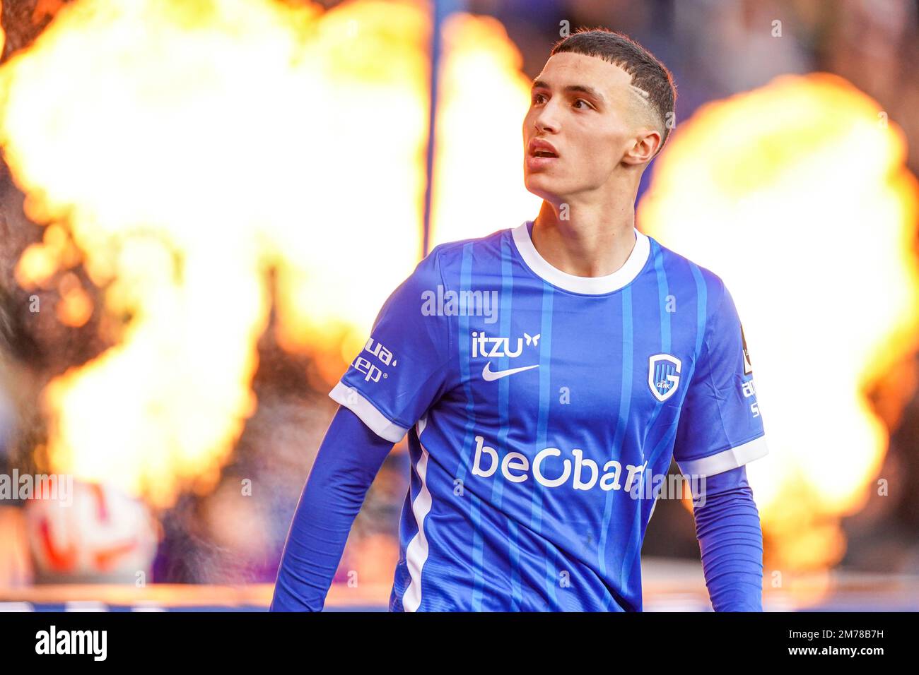 GENK, BELGIUM - JANUARY 8: Bilal El Khannouss of KRC Genk during the ...