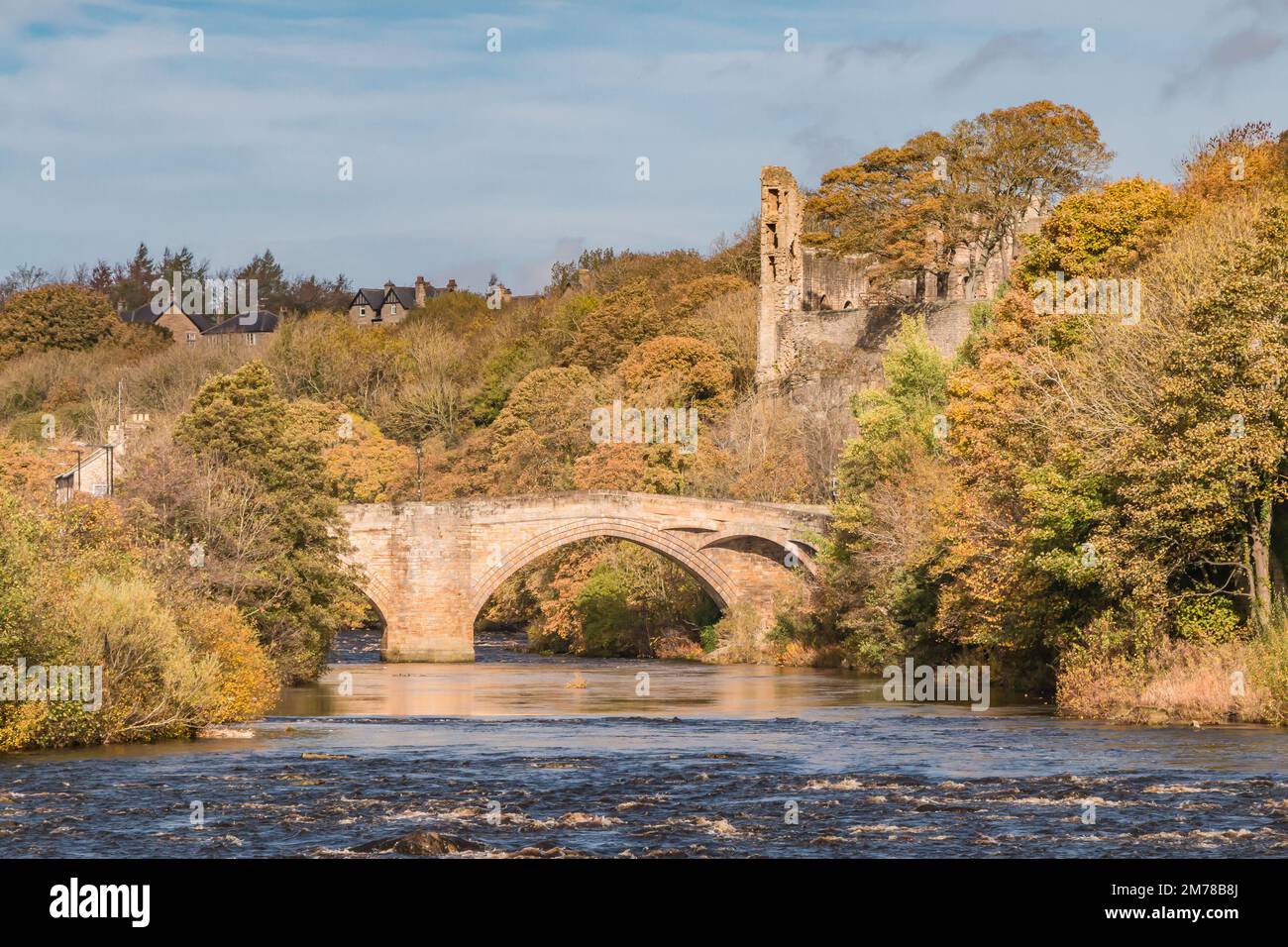 The River Tees, County Bridge and the castle remains at Barnard Castle ...