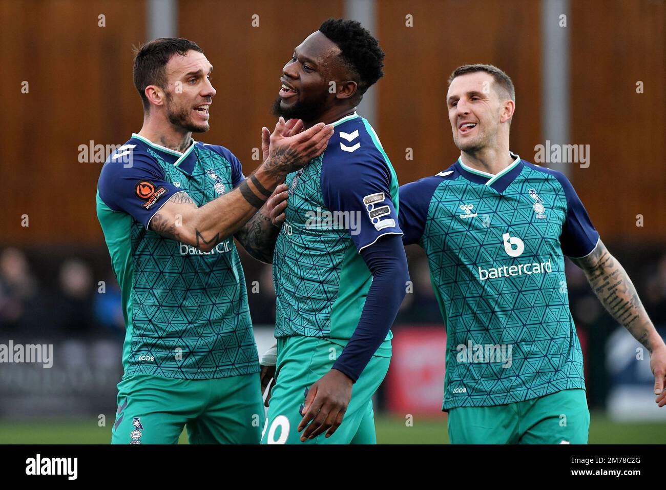 Mike Fondop of Oldham Athletic Association Football Club celebrates ...