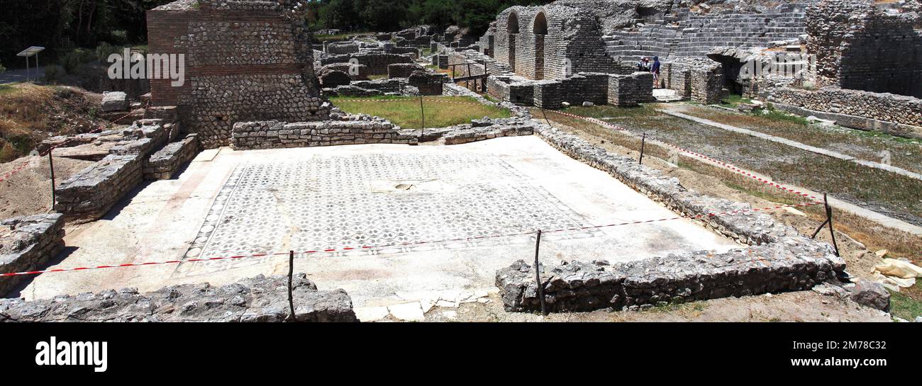Ruins of a Mosaic floor, ancient Butrint building, UNESCO World ...