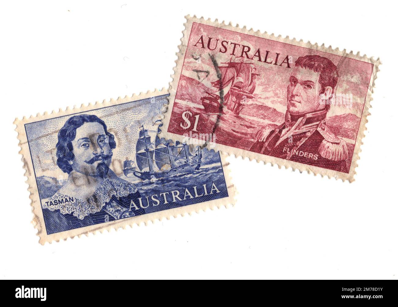 Vintage used postage stamps from Australia isolated on a white ...