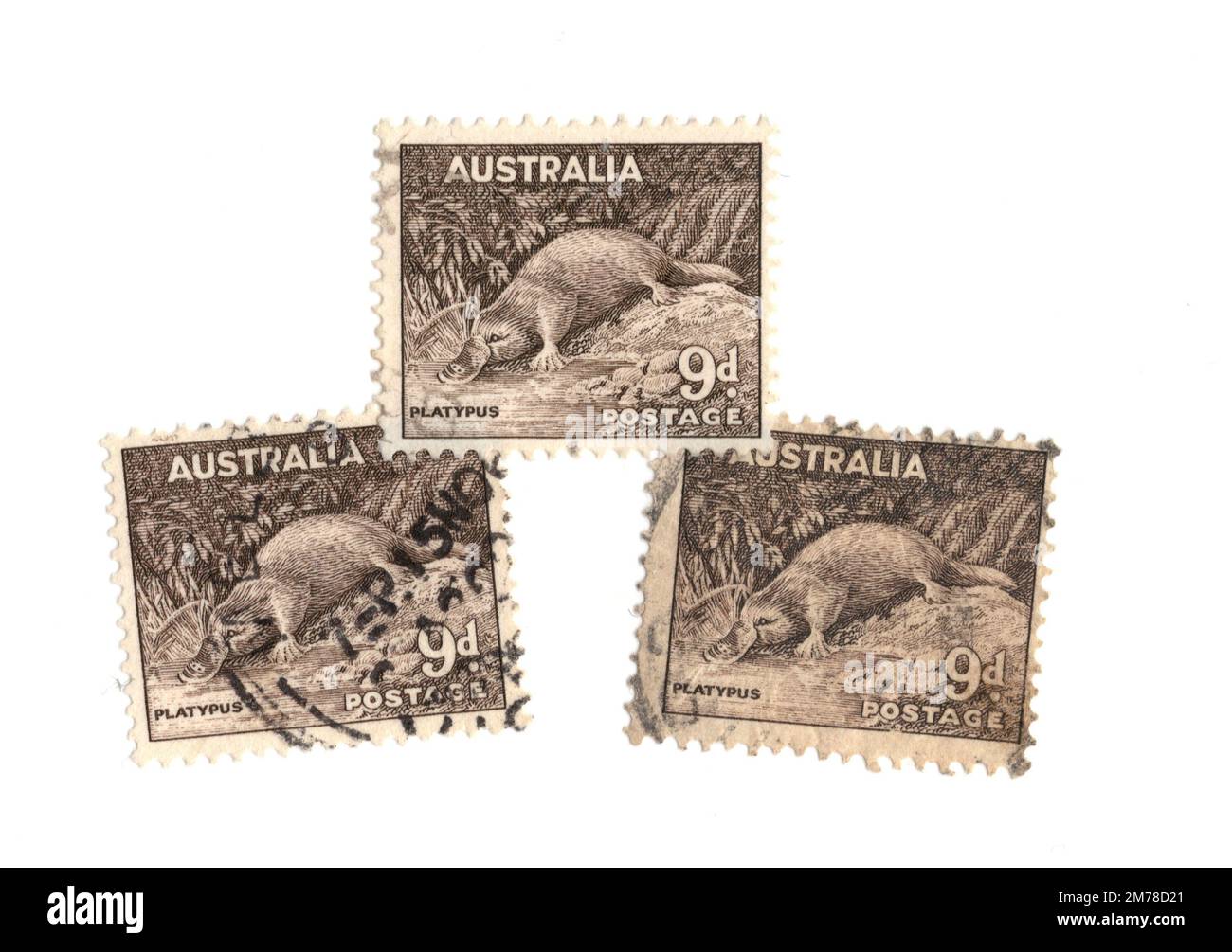 Vintage used postage stamps from Australia isolated on a white ...
