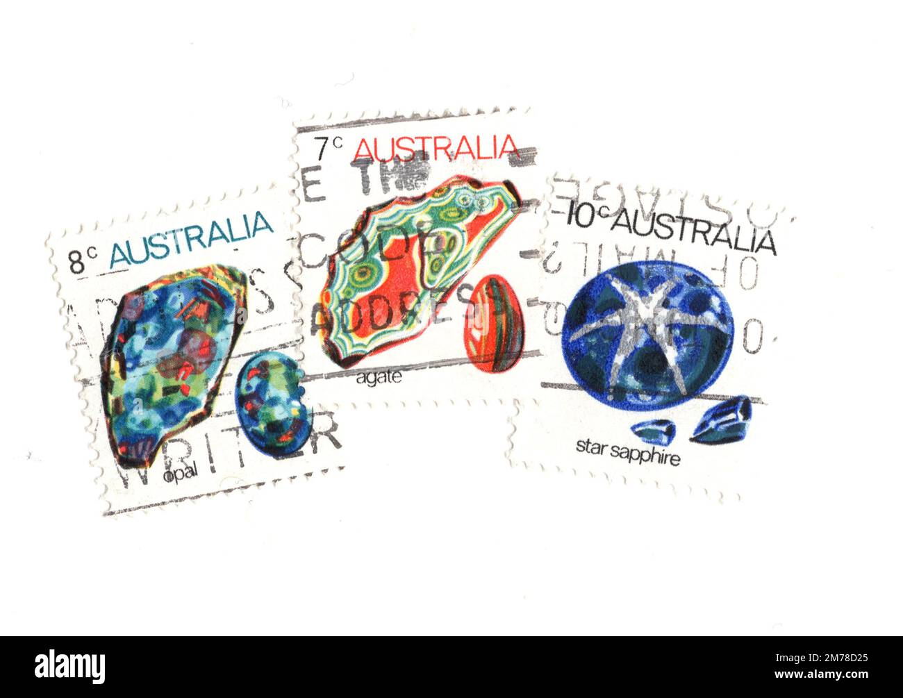 Vintage used postage stamps from Australia isolated on a white ...