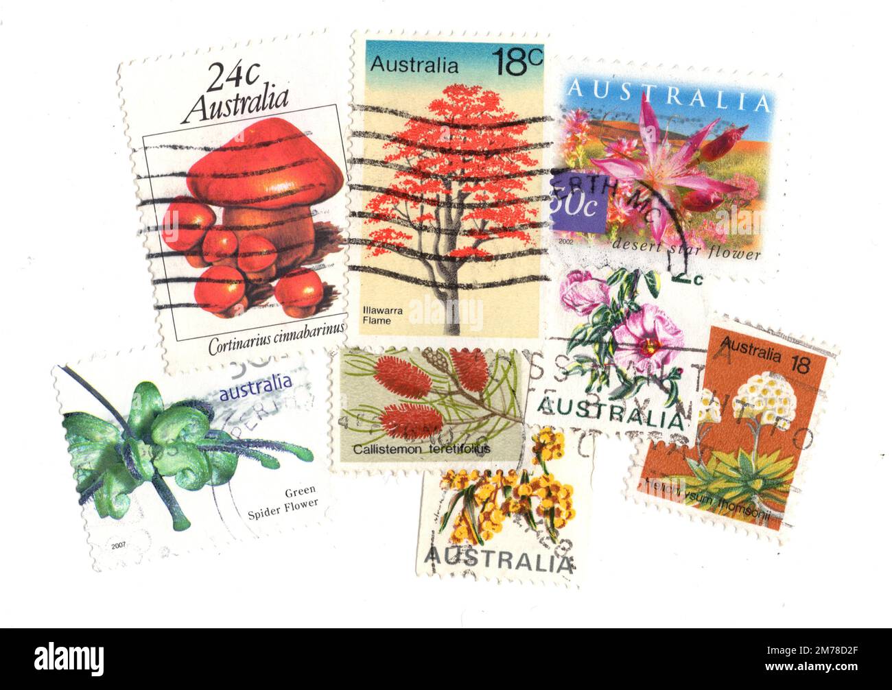 Vintage used postage stamps from Australia isolated on a white ...