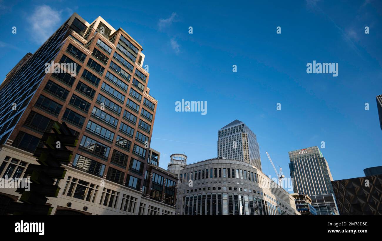 London - 01 26 2022: view of the Middle Docks from the observation ...