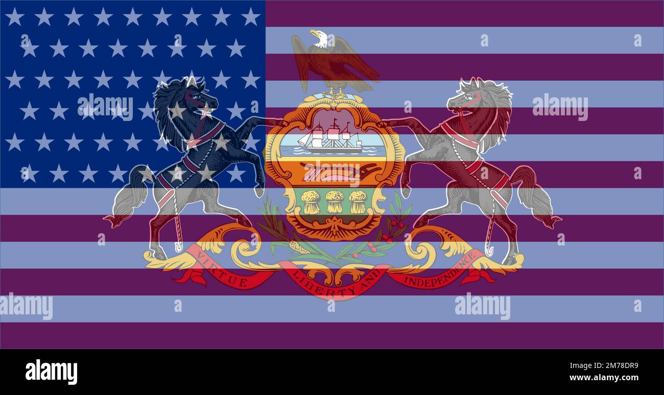 Flag of Pennsylvania, federal state with United States of America flag ...