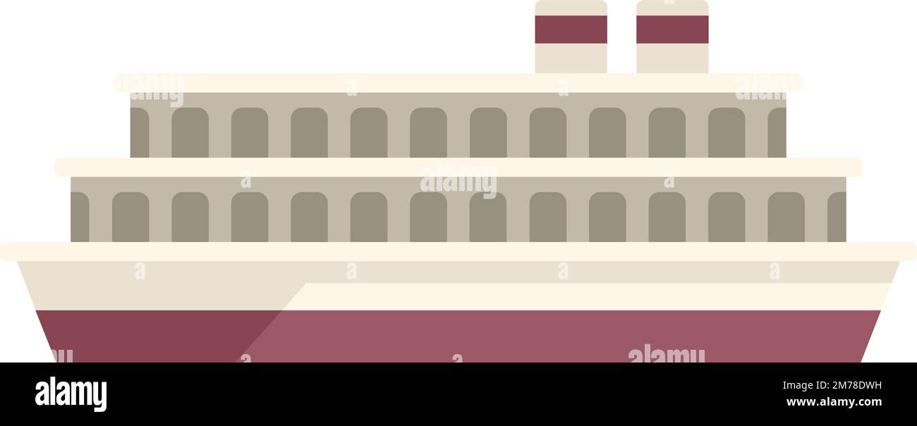 Car transportation ferry icon flat vector. River ship. Cargo front ...