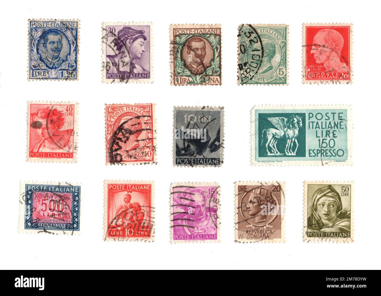 Vintage postage stamps from Italy isolated on a white background Stock ...