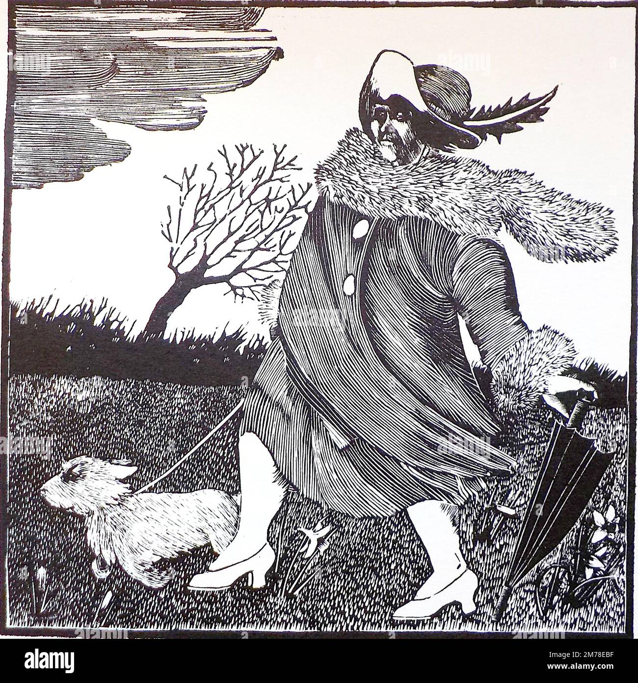 Tirzah Garwood - March - 1927 - A lady walks her dog on a windy March ...