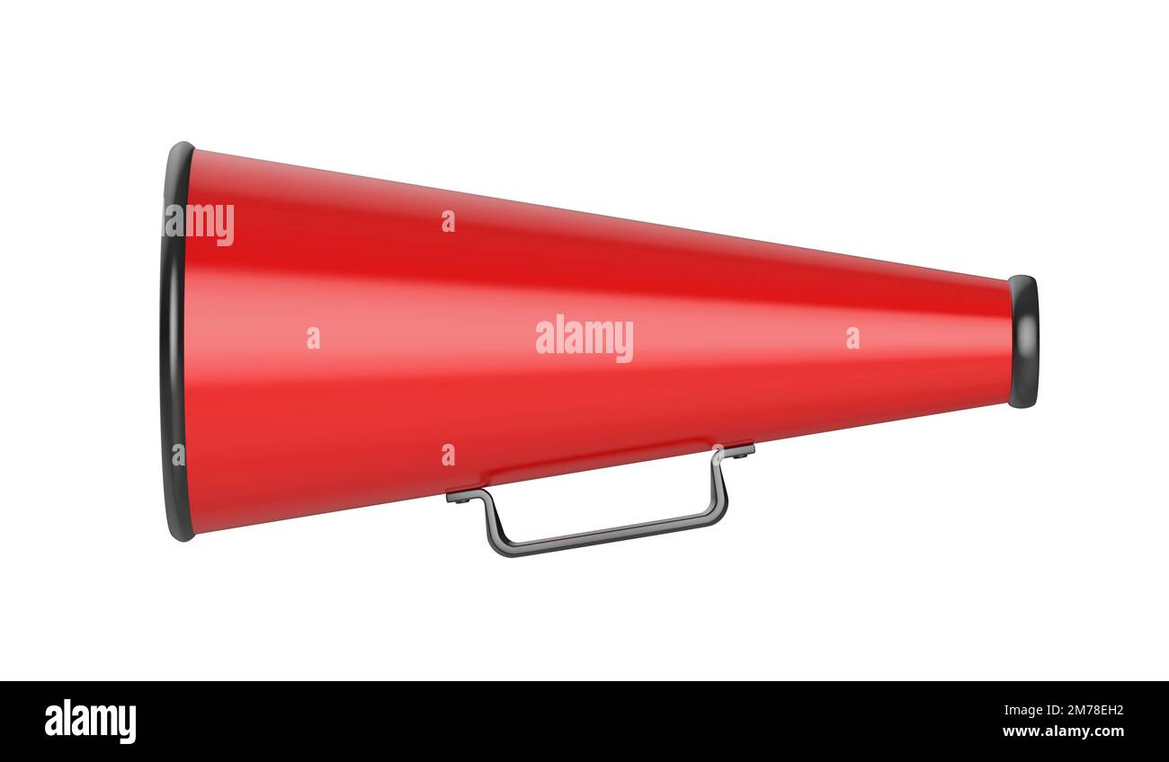 Side view of red vintage megaphone, isolated on white background Stock ...