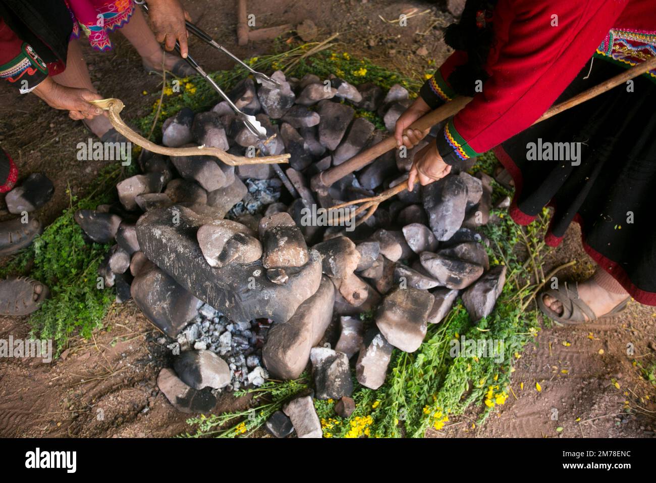 In the pachamanca ceremony, lamb, alpaca, pork and beef are cooked ...