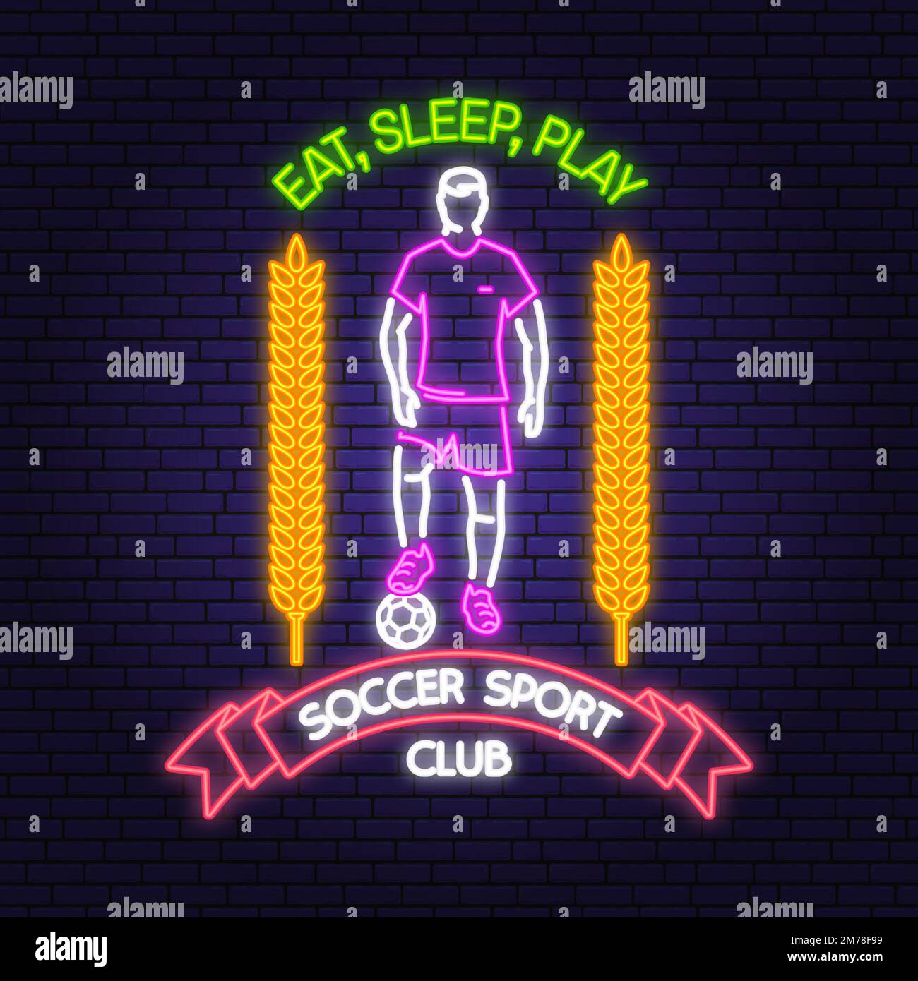 Soccer, football club Bright Neon Sign. Vector illustration. For ...