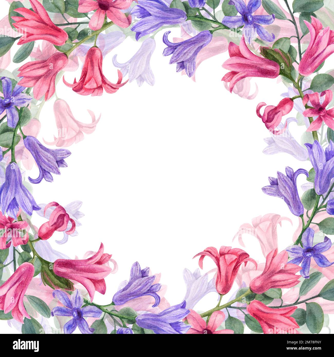 Square floral frame with watercolor hyacinths isolated on white ...