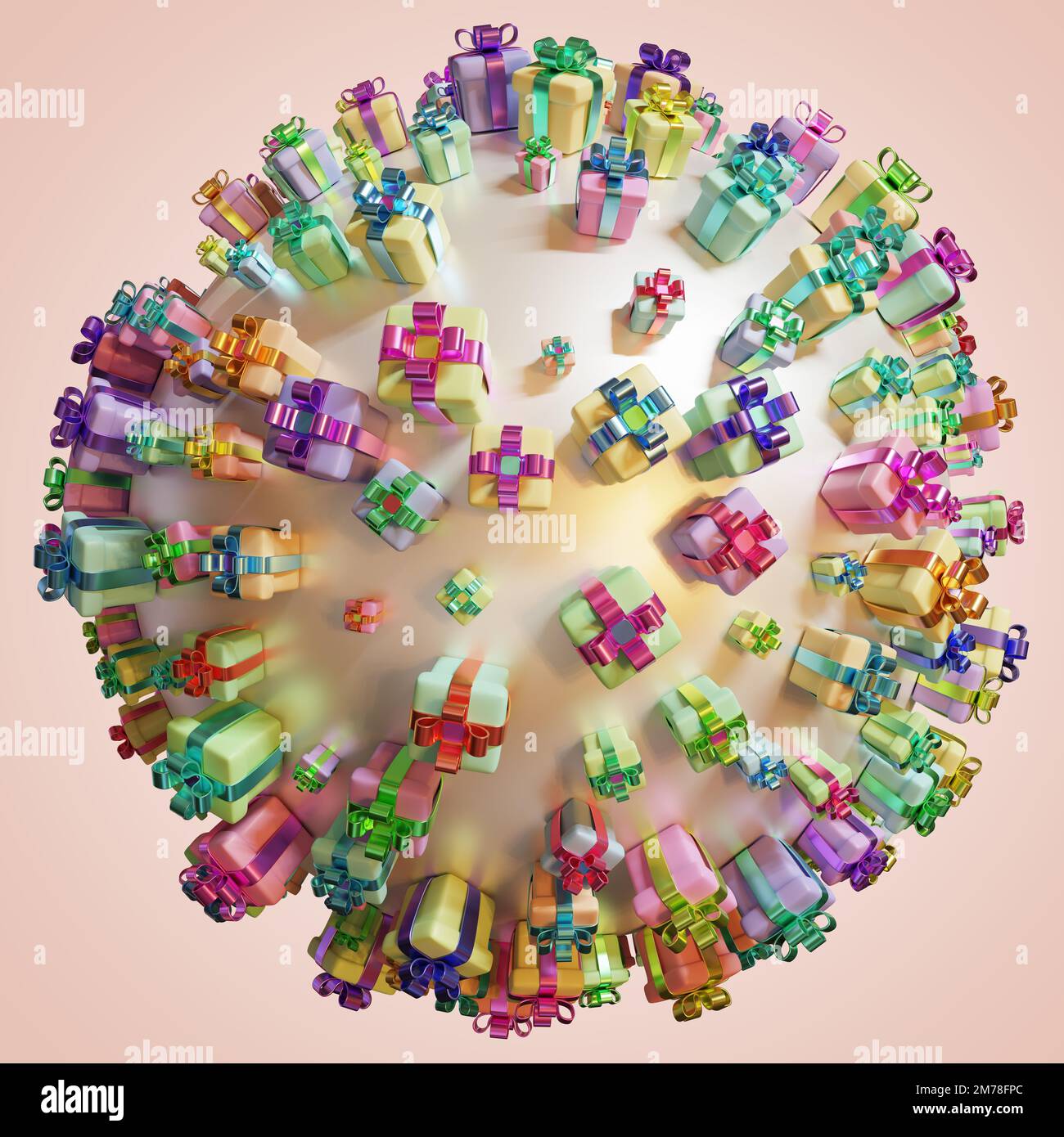 Gift boxes with bows on a sphere. Sale planet. Christmas New Year ...