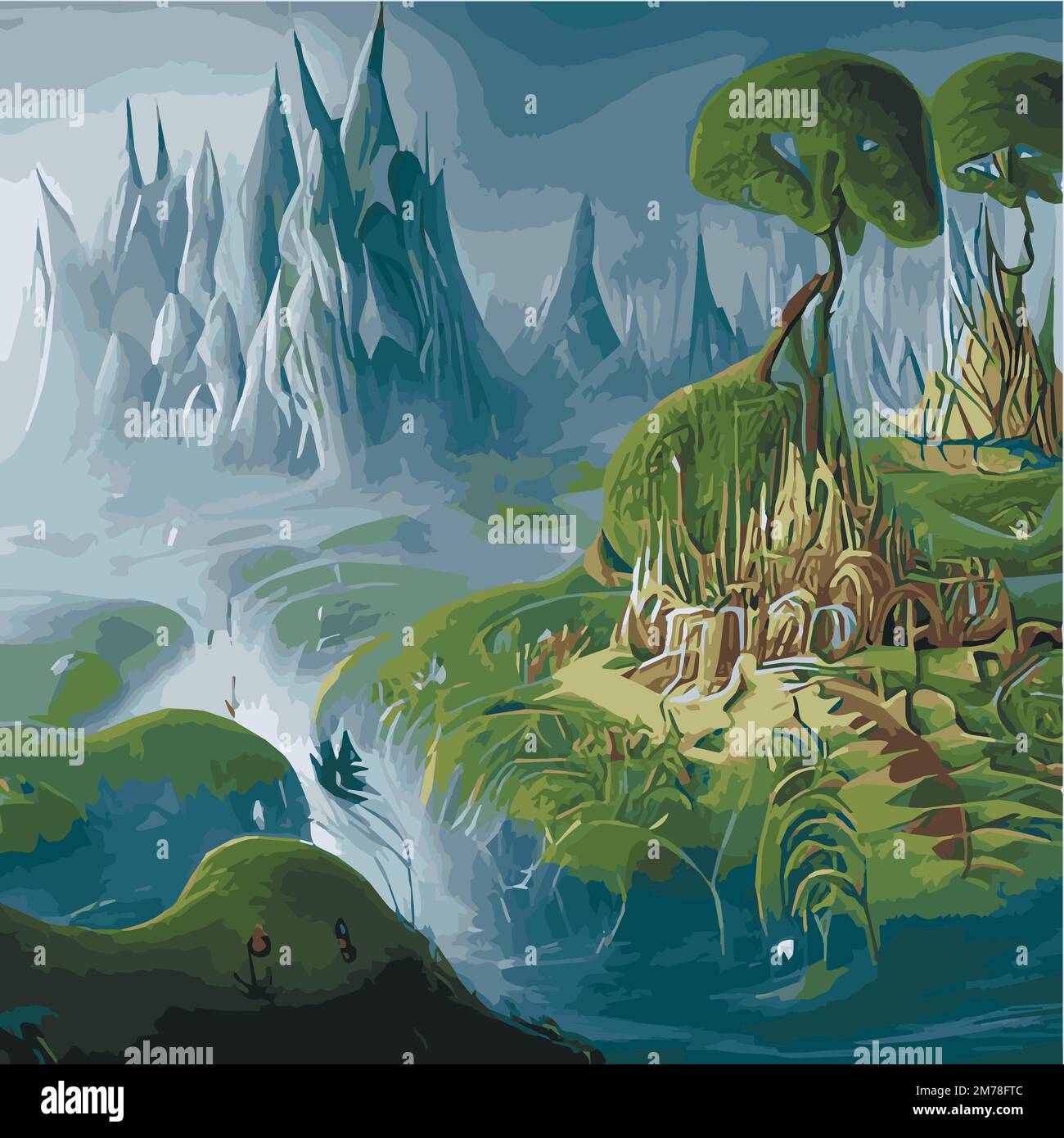 Trees and fog adventures Stock Vector Images - Alamy