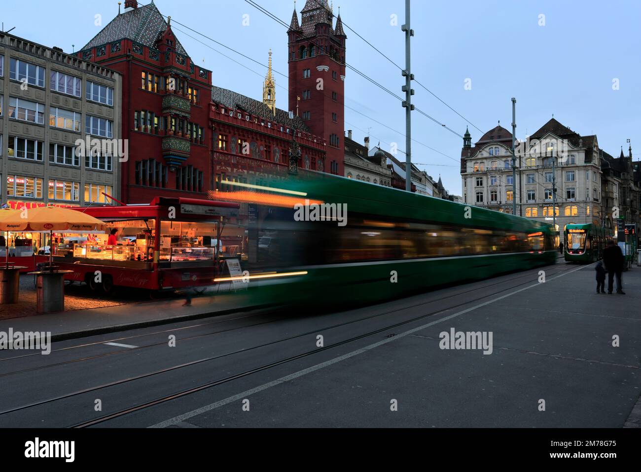 Tram passing the Marketplatz, city of Basel, Canton Basel Stadt ...