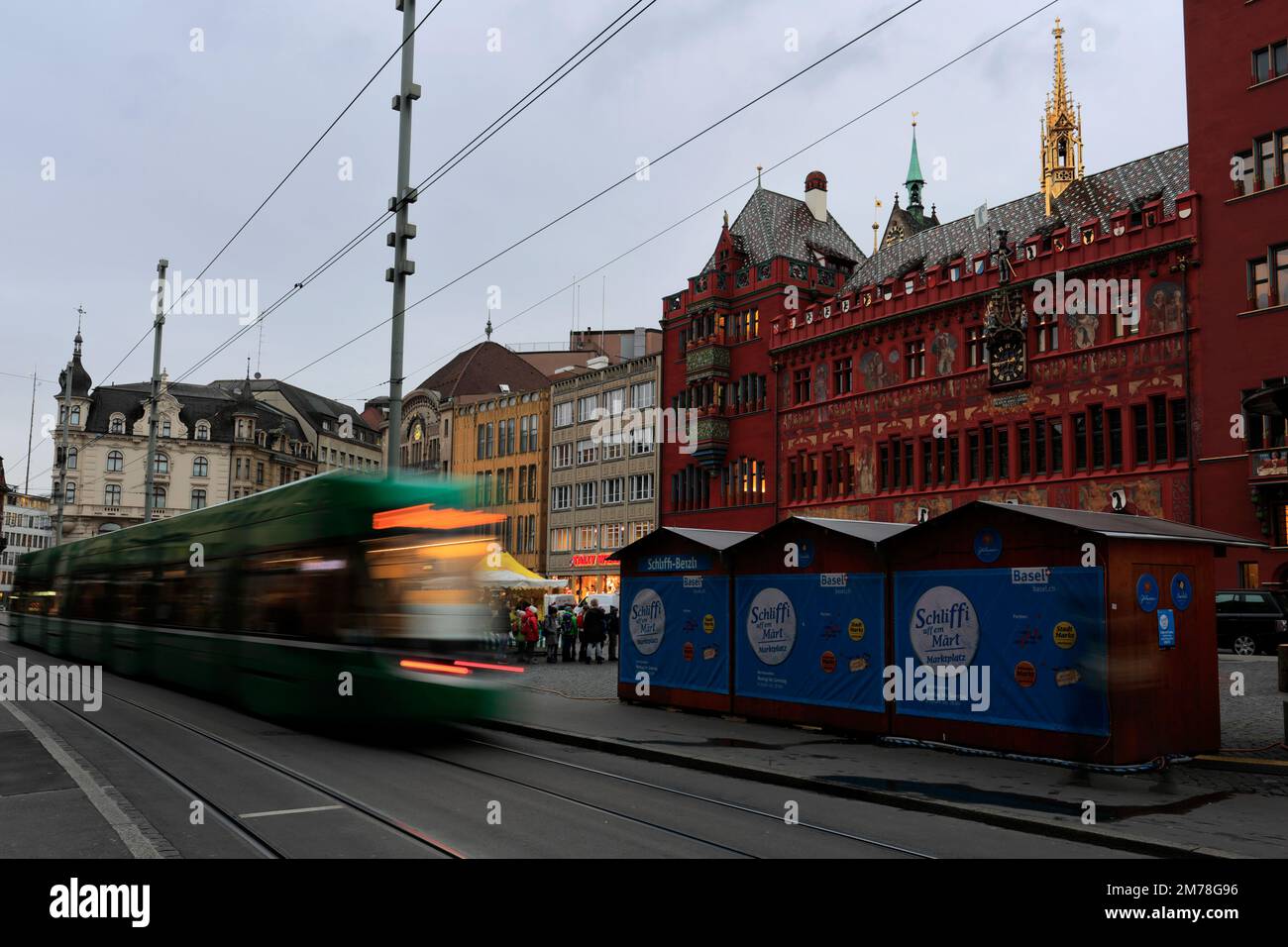 Tram passing the Marketplatz, city of Basel, Canton Basel Stadt ...