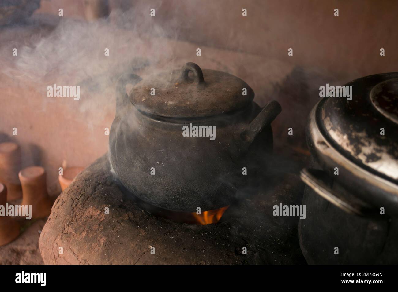 Cooking a traditional Andean vegetable soup before a Pachamanca feast ...