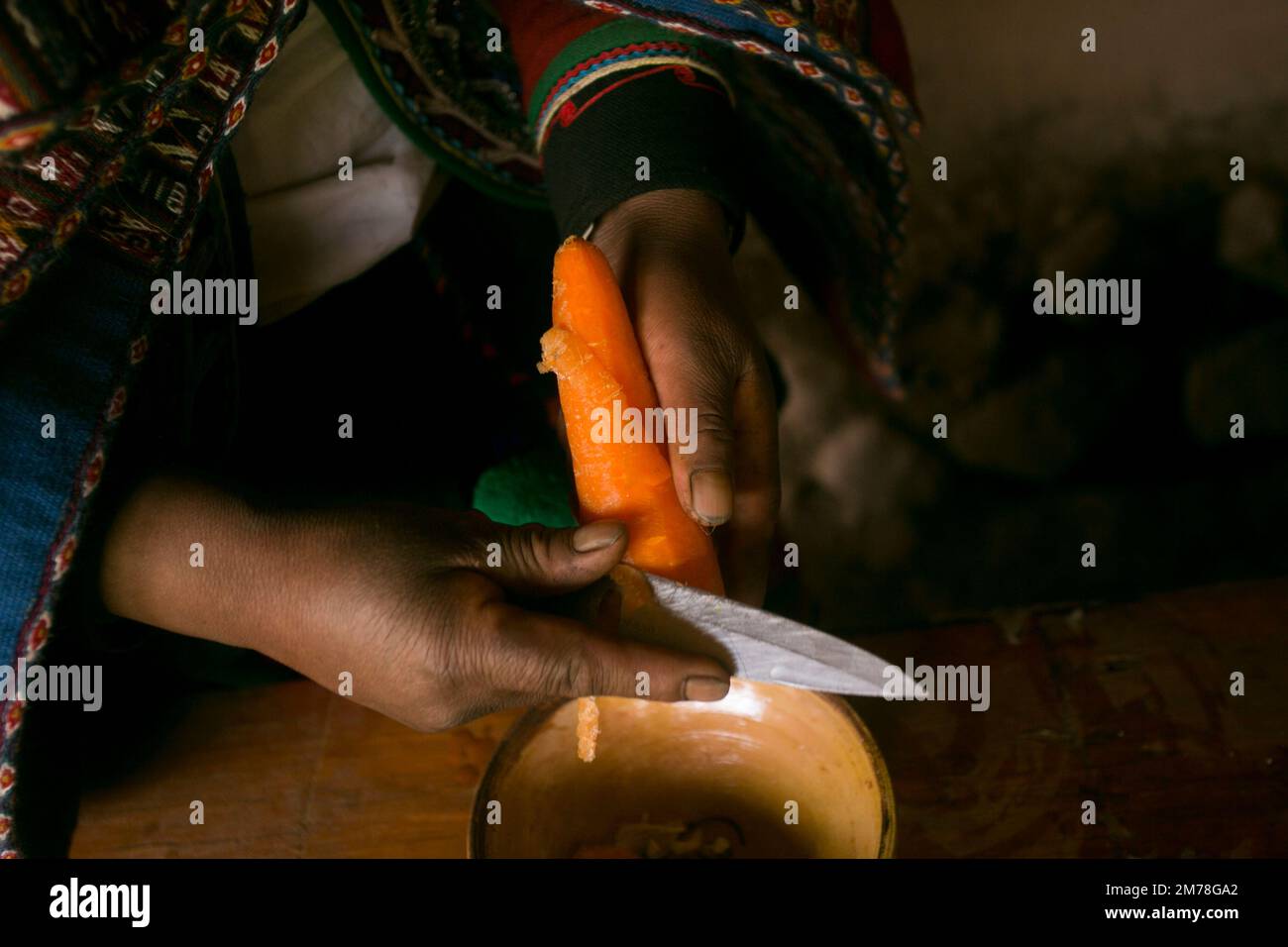 Cooking a traditional Andean vegetable soup before a Pachamanca feast ...