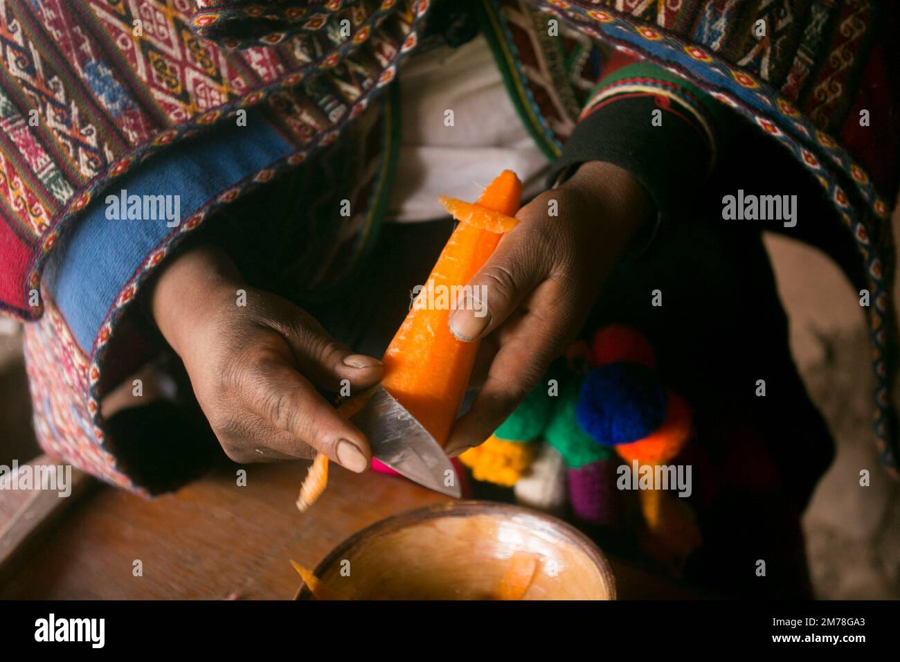 Cooking a traditional Andean vegetable soup before a Pachamanca feast ...