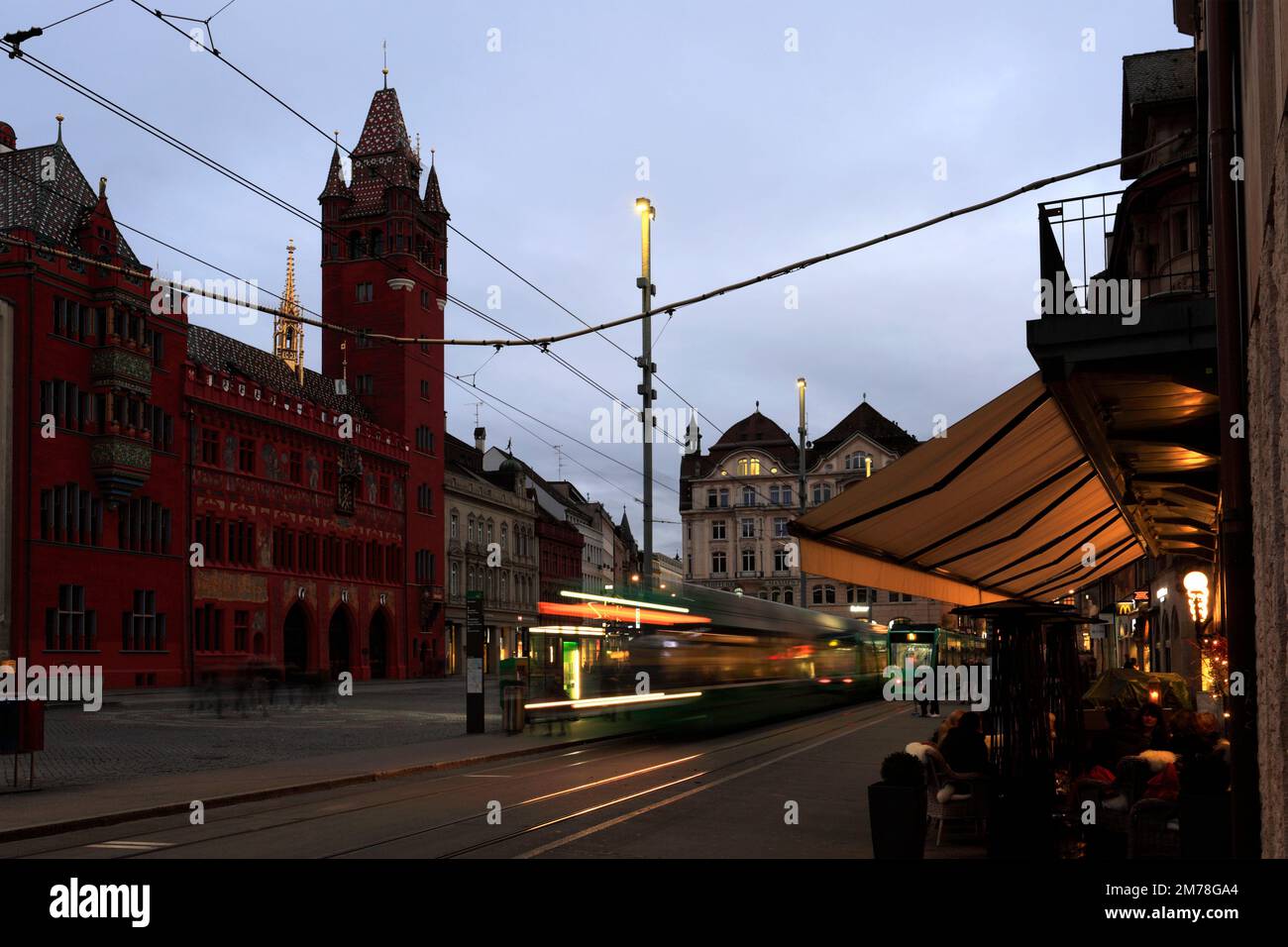 Tram passing the Marketplatz, city of Basel, Canton Basel Stadt ...
