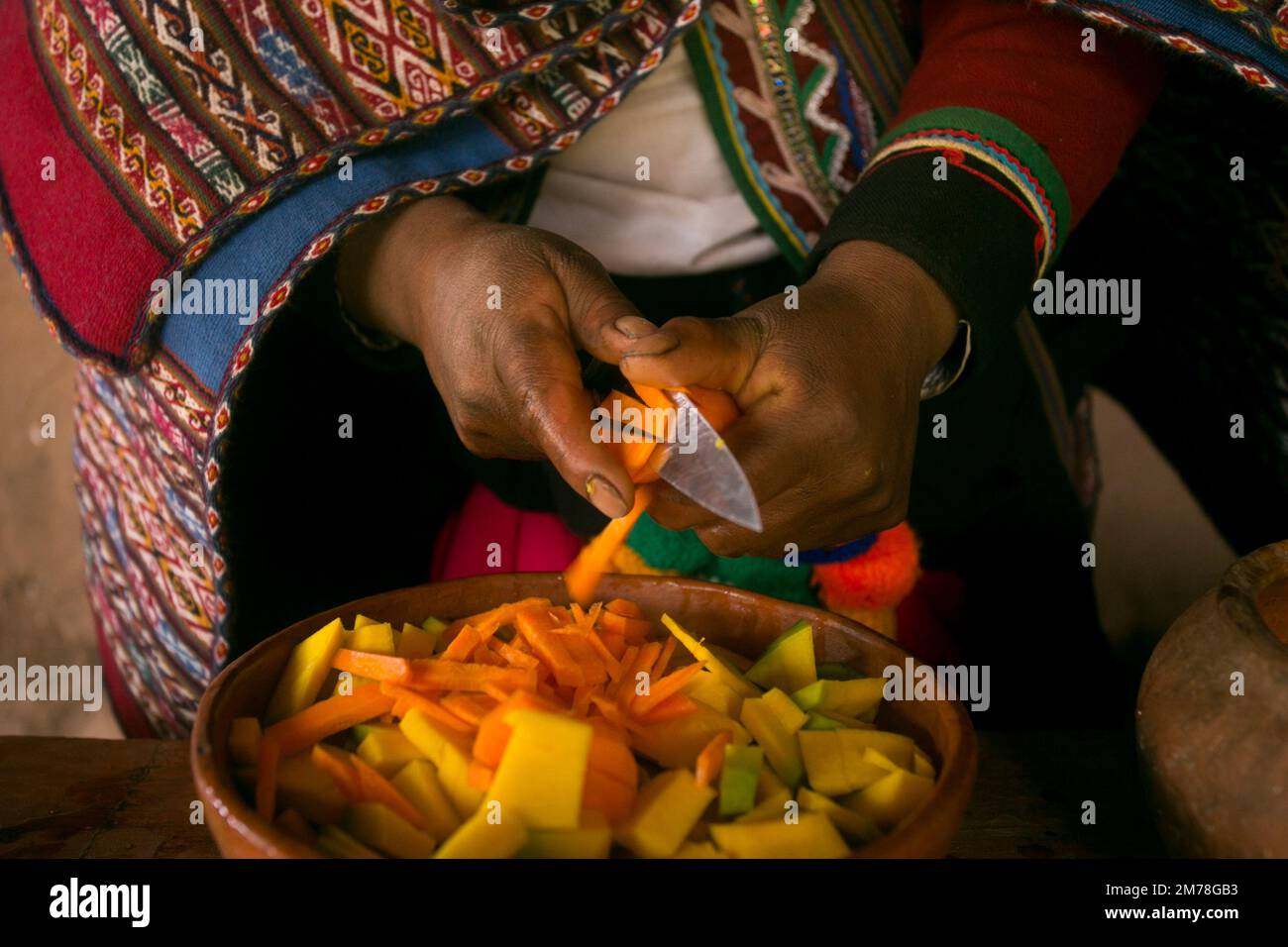 Cooking a traditional Andean vegetable soup before a Pachamanca feast ...