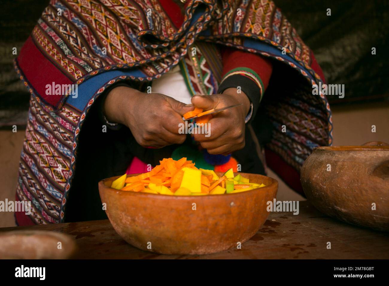 Cooking a traditional Andean vegetable soup before a Pachamanca feast ...