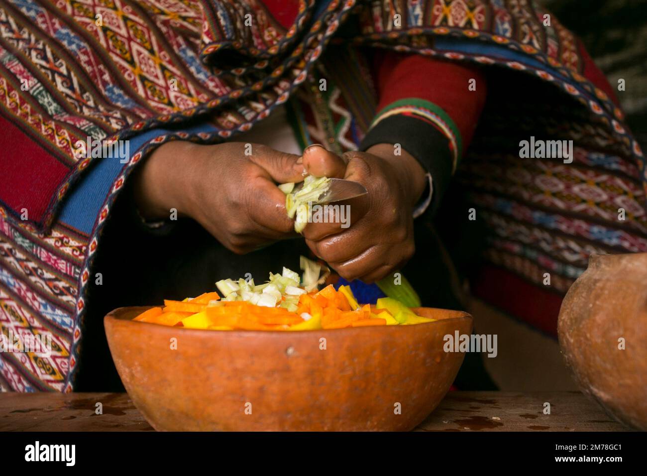 Cooking a traditional Andean vegetable soup before a Pachamanca feast ...