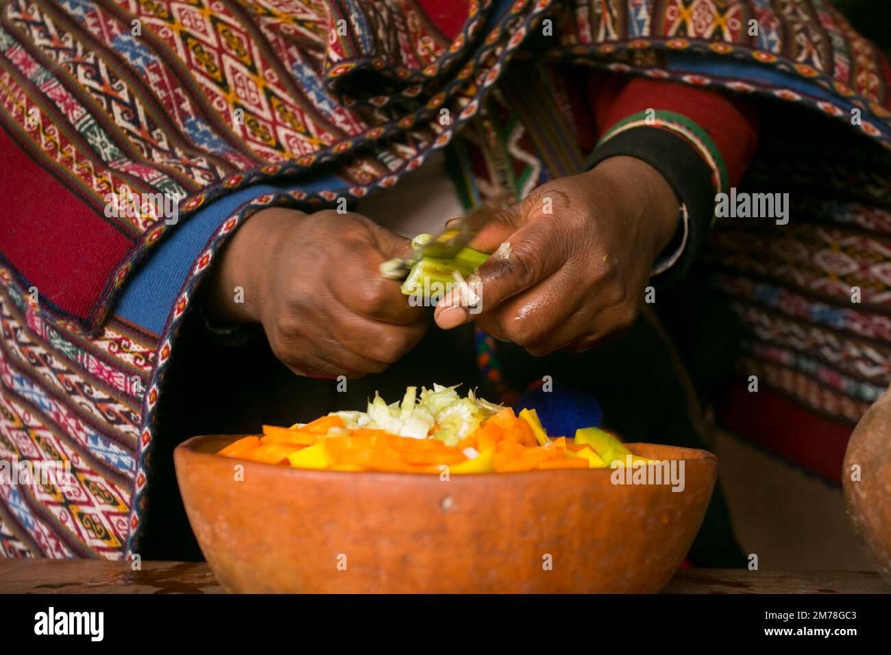 Cooking a traditional Andean vegetable soup before a Pachamanca feast ...