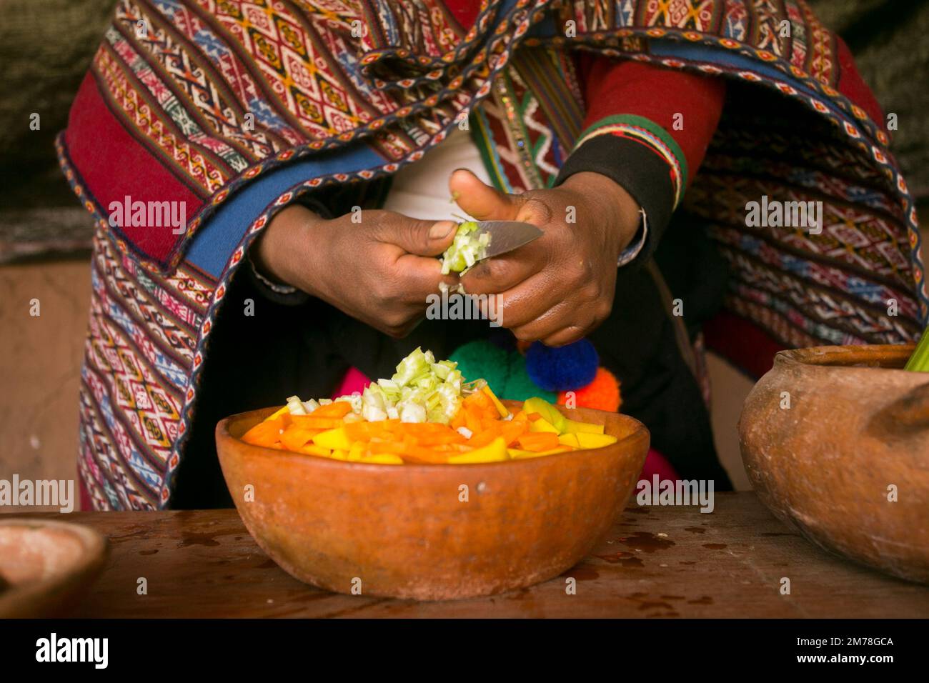 Cooking a traditional Andean vegetable soup before a Pachamanca feast ...