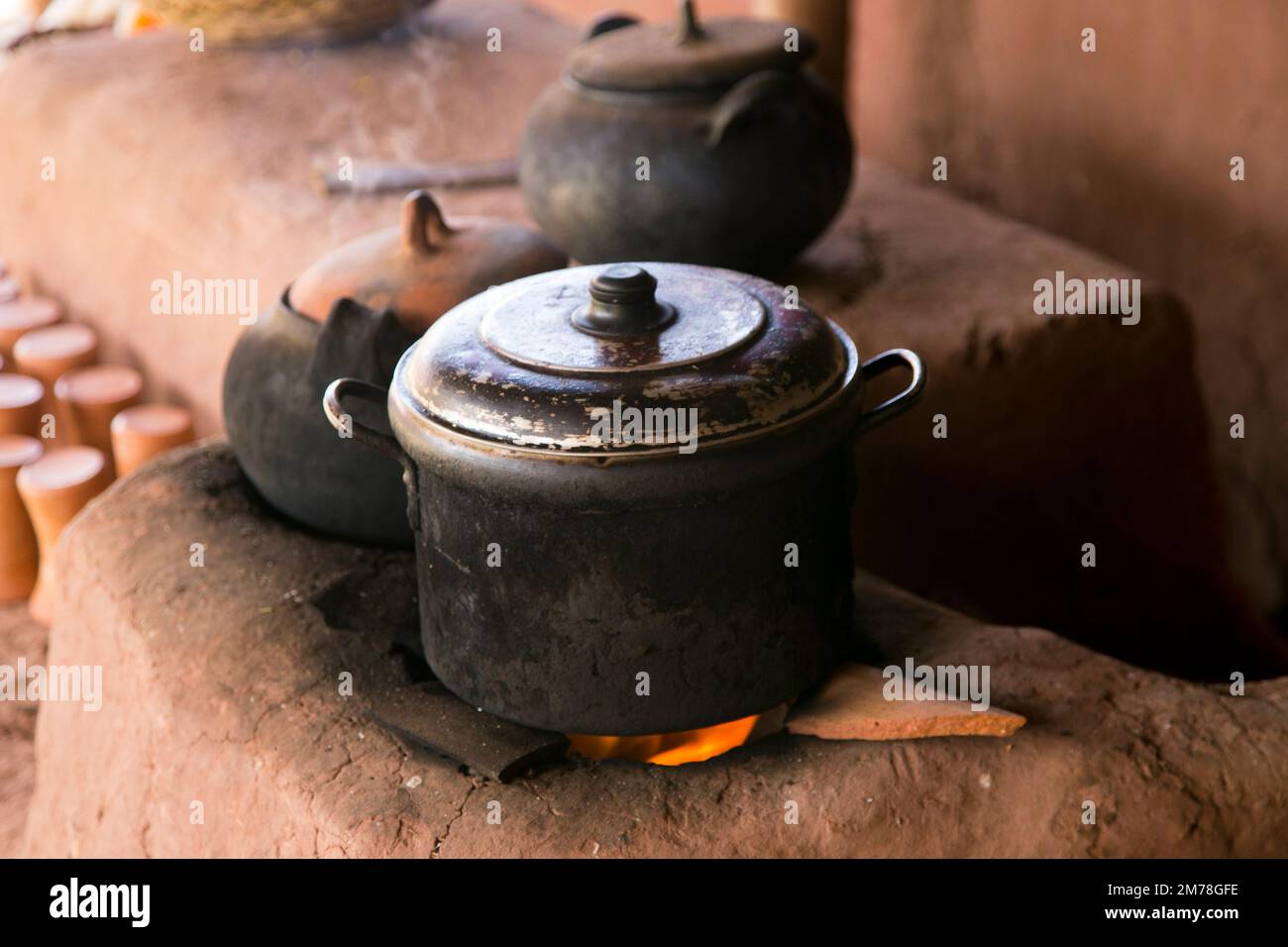 Cooking a traditional Andean vegetable soup before a Pachamanca feast ...