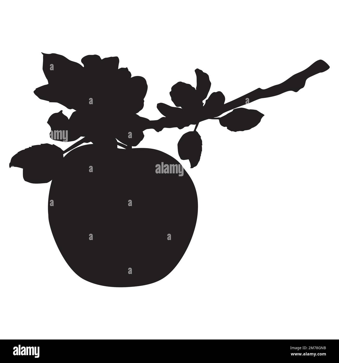 Apple blossom black silhouette. Fruit tree twig with flowers vector ...