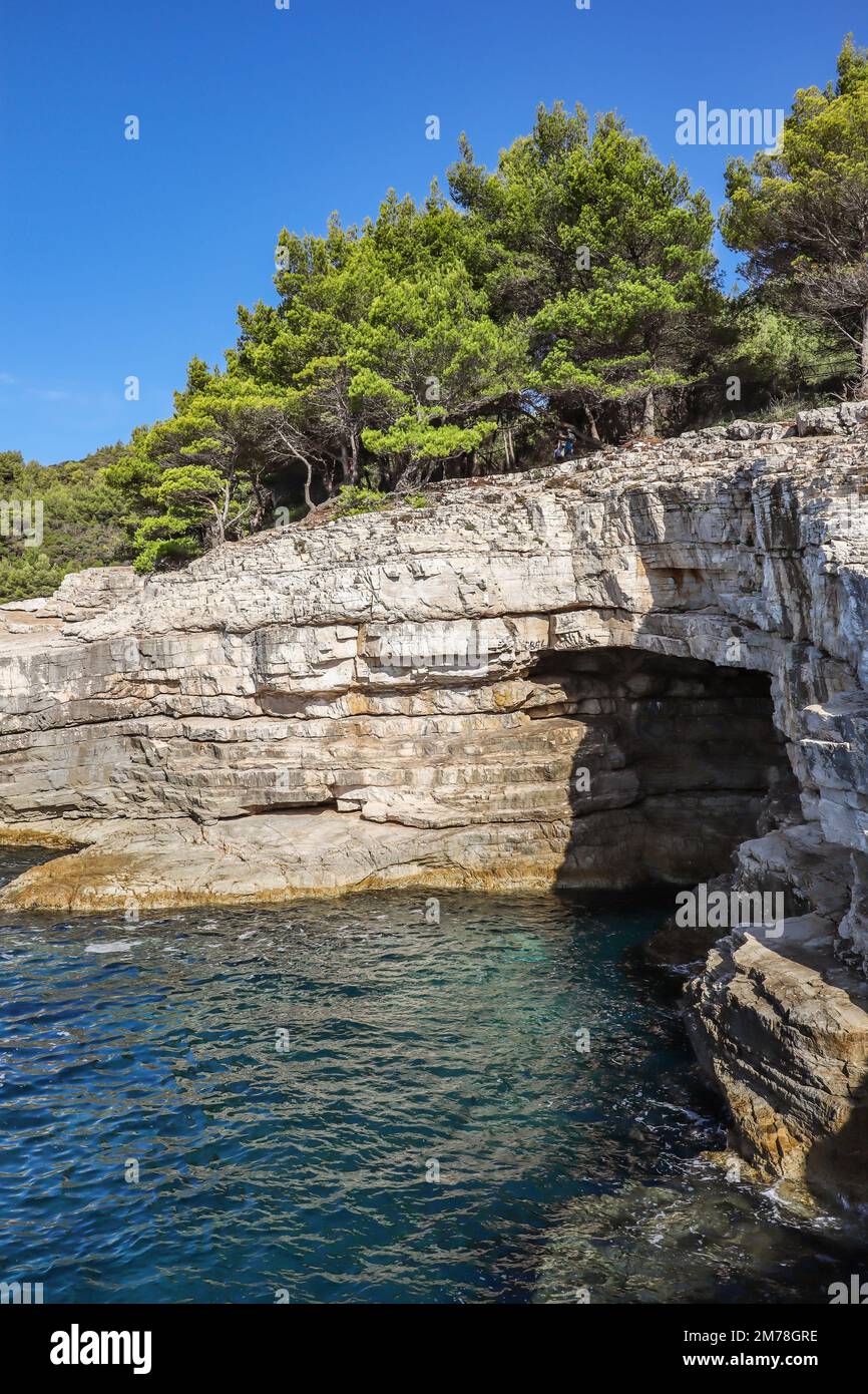 Vertical Rock at Cyclone Beach in Pula. Rocky Cliff, Adriatic See, Tree ...