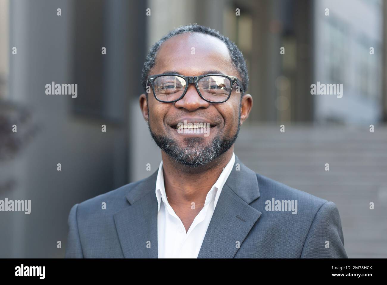 Close-up photo. Portrait of a successful handsome African American man ...