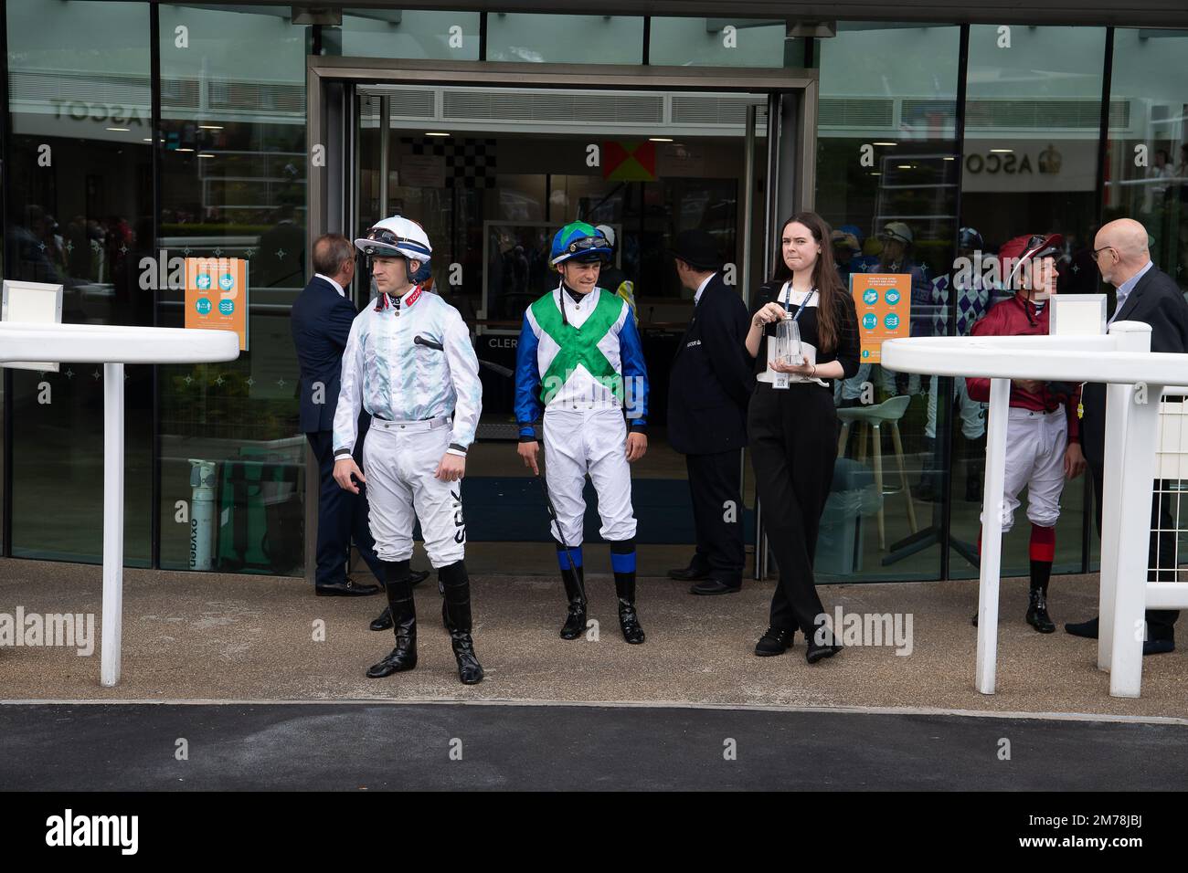 Ascot, Berkshire, UK. 7th May, 2022. Jockeys in the Parade Ring before ...